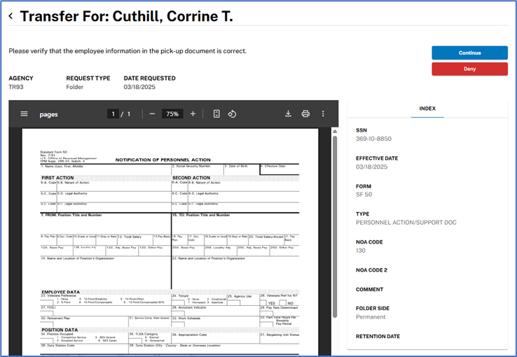 Accept or Deny a Transfer Request - Losing Agency – eOPF Resource Center